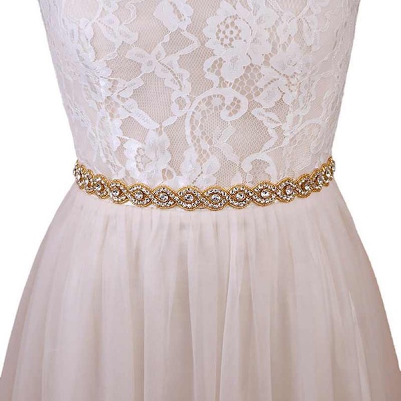 Accessories | Gold Rhinestone Sash With Ivory Ribbon | Poshmark